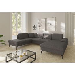 Sit & More Wohnlandschaft SIT & MORE, B:300cm H:83cm T:202cm, braun, 100% Polyester, Sofas, "Morris Jubi U-Form, B: 300 cm", mit Armteilfunktion & 1 Zierkissen,
