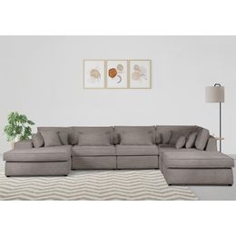 Wohnlandschaft OTTO HOME, B:460cm H:75cm, grau, 100% Polyester, Sofas, "Enid U-Form", 6 Teile, bestehend aus Modulen, in vielen Bezügen, auch in