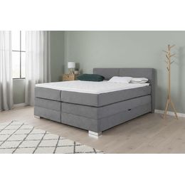 Boxspringbett Home Affaire, B:207cm L:215cm, grau, 100% PES, Komplettbetten, "Juliste inkl. Bettkasten und PUR-Schaum-Topper", erh&auml;ltlich in den