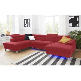 Wohnlandschaft COTTA, B:320cm, rot, Microfaser PRIMABELLE (100% Polyester);Kunstleder SOFTLUX;Feinstruktur (100% Polyester);Kunstleder
