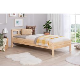 Futonbett Ticaa, B:101cm, beige, Betten, "Merci", Einzelbett, aus Kiefer Massivholz, inkl. Rollrost