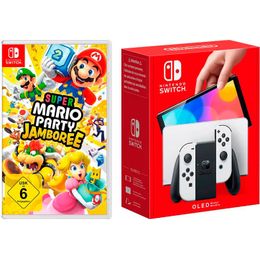 NINTENDO SWITCH Konsolen-Set "OLED weiß + Mario Party Jamboree", B:24,2cm H:1,39cm T:10,2cm, weiß, Spielekonsolen