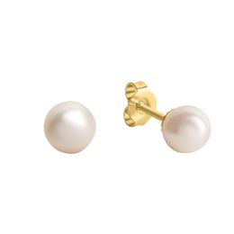 OROLINO Damen Paar Ohrstecker "Gold 585 mit wei&szlig;en Perlen 5,5-6mm rund", one-size, Gold, wei&szlig;, Gold, Ohrringe