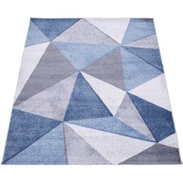 Teppich Paco Home, B:160cm H:13mm L:220cm, blau, Polypropylen, Wohnzimmer, Teppiche, "Bari 874", Kurzflor, modernes geometrisches Design, Used-Look