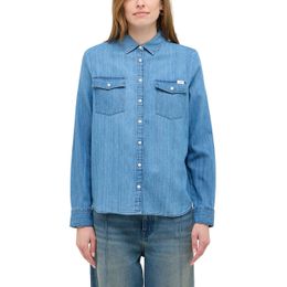 Mustang Damen Hemdbluse "Damen Style Sedana Basic Shirt", blau, Gr. 38, unifarben, Denim/Jeans, 100% Baumwolle, Blusen