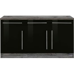 Unterschrank KOCHSTATION, B:150cm H:85cm T:60cm, schwarz, Holzwerkstoff, K&uuml;che, Schr&auml;nke, "KS-Samos", Breite 150 cm