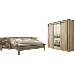 Schlafzimmer-Set Home Affaire, B:520cm H:209cm T:213cm, braun, Schlafzimmermöbel-Sets, "SHERWOOD", Liegefläche 180x200cm, Schrank 3-trg. 201cm breit