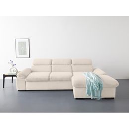 Ecksofa COTTA, B:250cm H:73cm T:165cm, beige, 90% Polyester, 10% Polyamid, Wohnzimmer, Sofas, "Lola L-Form mit Kopfteilfunktion & Hocker", wahlweise