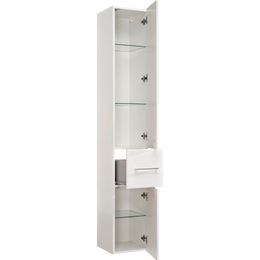 Hochschrank SAPHIR, B:30cm H:185,5cm T:33cm, wei&szlig;, Spanplatte, Badezimmer, Schr&auml;nke, "Quickset 376 Badschrank 30 cm breit, 2 T&uuml;ren, 1 Schublade",