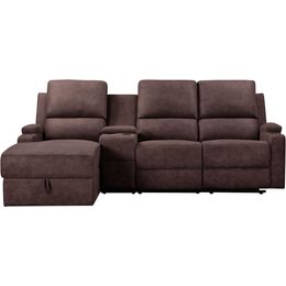 Ecksofa Home Affaire, B:240cm H:105cm T:155cm, braun, Wohnzimmer, Sofas, "NAPORI Multimediasofa, 3er Kinosessel XXL, L-Form, 3 Bezugsstoffe",