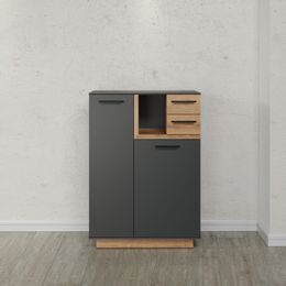 Kommode Inosign, B:80cm H:113cm T:40cm, schwarz, Flur, Sideboards, "Premont", Ma&szlig;e B/H/T ca.: 80/113/40 cm, Soft-Close, Garderoben/Schuhschrank