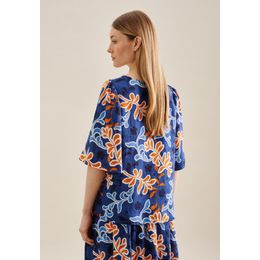 Seidensticker Damen Shirtbluse "Schwarze Rose", blau, Gr. 36, gemustert, 100% Leinen, Blusen, Kurzarm Rundhals Druck