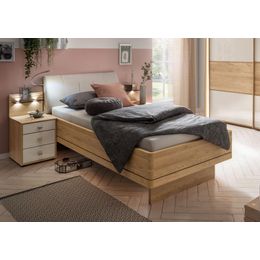Bett Wiemann, B:99cm L:216cm, braun, Betten, "Kiruna, Bettgestell, Bettrahmen, Eiche Nachbildung, Polsterkopfteil", Polsterkopfteil aus Kunstleder,