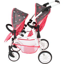 Bayer Chic 2000 CHIC2000 Kinder Puppen-Zwillingsbuggy "Twinny, Butterfly", bunt, Kunststoff, Metall, Stoff, B:63cm H:77cm T:63cm, Puppenwagen, mit schwenkbaren