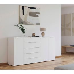 Schubkastenkommode Rauch, B:200cm H:100cm T:42cm, wei&szlig;, Holzwerkstoff, Sideboards, "Kommode T&uuml;rkommode Sideboard Kombikommode FLIPP", 3-t&uuml;rig mit 5