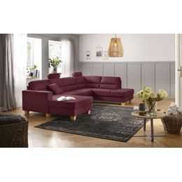 Wohnlandschaft Home Affaire, B:313cm H:100cm, rot, Sofas, "Navan, komfortabel mit viel Platz, U-Form", wahlweise mit Bettfunktion und Kopfstütze