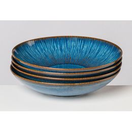 GIPFELSTÜCK Suppenteller "Eisfall", 22cm, blau, Speiseteller, Scandi-Style, glänzende Reaktivglasur, jedes Stück ein Unikat