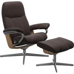 stressless "Consul" Set, Relaxsessel mit Hocker, mit Hocker, mit Cross Base, Gr&ouml;&szlig;e S, M & L, Holzakzent Eiche
