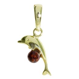 OSTSEE-SCHMUCK Damen Kettenanh&auml;nger "- Delphin - Silber 925/000, vergoldet - Bernstein", Silber 925 (Sterlingsilber), gelb, Silber 925