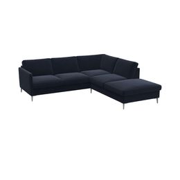 Ecksofa FLEXLUX, B:234cm H:85cm T:225cm, blau, 100% Polyester, Wohnzimmer, Sofas, "Fiore, L-Form", schmale Armlehnen, F&uuml;&szlig;e alufarben, B/T 234/225 cm,