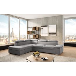 Sit & More Ecksofa SIT & MORE, B:272cm H:73cm T:226cm, grau, 100% Polyester, Wohnzimmer, Sofas, "Valentine L-Form, B: 272 cm", mit Arm- & Kopfteilverstellung,