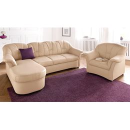 Ecksofa DOMO collection, B:231cm H:84cm T:142cm, beige, Kunstleder SOFTLUX / Struktur ( 90% Polyester, 10% Polyacryl );NaturLEDER (echtes Rindsleder)