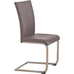 Freischwinger Home Affaire, B:42,5cm H:100cm T:60cm, braun, Metall, Polyester, Sperrholz, Stühle, "Nils", Stuhl belastbar bis 120 Kg, Gestell Metall