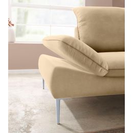 Ecksofa W.Schillig, B:294cm H:87cm T:185cm, beige, Chenille-Flachgewebe R66 (85% Polyester, 15% Nylon);Longlife Xtra-Leder Z59: Glattleder mit
