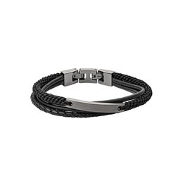 Fossil Herren Armband "Schmuck Geschenk Edelstahl Leder VINTAGE CASUAL", Edelstahl Leder, grau, Edelstahl, Leder, Armbänder