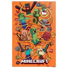 Poster Reinders, B:61cm H:91,5cm T:0,1cm, orange, Kinderzimmer, Bilder, "Minecraft - funtage montage"