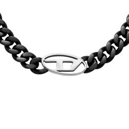 Diesel Damen Kette mit Anhänger "Schmuck Geschenk Edelstahl OVAL D LOGO", Edelstahl, L: 50 B: 12mm, schwarz, Edelstahl, B:12mm, Halsketten