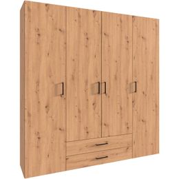 Dreht&uuml;renschrank wimex, B:160cm H:185cm T:54cm, schwarz, Holzwerkstoff, Schr&auml;nke, "Mugano", wahlweise mit oder ohne Spiegel, mit Schubladen