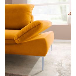 Ecksofa W.Schillig, B:294cm H:87cm T:185cm, gelb, Chenille-Flachgewebe R66 (85% Polyester, 15% Nylon);Longlife Xtra-Leder Z59: Glattleder mit