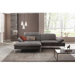 Ecksofa W.Schillig, B:294cm H:87cm T:185cm, grau, Chenille-Flachgewebe R66 (85% Polyester, 15% Nylon);Longlife Xtra-Leder Z59: Glattleder mit