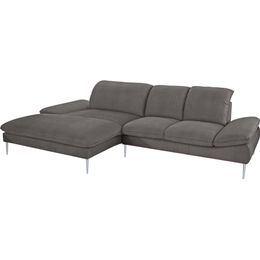 Ecksofa W.Schillig, B:310cm H:87cm T:185cm, grau, Chenille-Flachgewebe R66 (85% Polyester, 15% Nylon);Longlife Xtra-Leder Z59: Glattleder mit