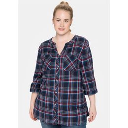 sheego Damen Karobluse, blau, Gr. 40, gemustert, kariert, mehrfarbig, 100% Baumwolle, Blusen