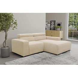 Ecksofa DOMO collection, B:214cm H:80cm T:175cm, beige, 100% Polyester, Wohnzimmer, Sofas, "Brandon, inkl. Kopfteilverstellung, B/T/H: 214/100/80 cm,