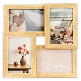 Bilderrahmen Collage queence, B:29cm H:29cm T:3cm, beige, MDF, Bilderrahmen, "Rahmen 3D Holz in braun", Platz f&uuml;r 4 Fotos in 10x15cm