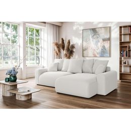 Ecksofa Home Affaire, B:235cm H:84cm T:142cm, weiß, 100% Polyester, Wohnzimmer, Sofas, "LAKESIDE klein mit Bettfunktion und Bettkasten, B/T/H