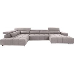 Wohnlandschaft COTTA, B:409cm H:73cm T:225cm, grau, 100% Polyester, Sofas, "Orion U-Form", mit Kopfteilverstellung & 6 Nierenkissen