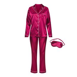 s.Oliver Damen Pyjama, Gr. 46, lila, Satin, Obermaterial: 95% Polyester, 5% Elasthan, unifarben, Homewear-Sets, incl. Schlafmaske
