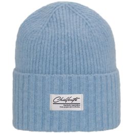 Chillouts Damen Beanie "Agneta Hat", blau, Feinstrick, Materialmix, M&uuml;tzen, Mit Wollanteil, extra breiter Umschlag