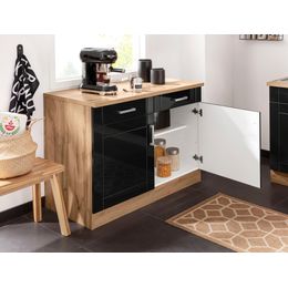 Unterschrank KOCHSTATION, B:120cm H:85cm T:60cm, schwarz, Holzwerkstoff, K&uuml;che, Schr&auml;nke, "KS-Tinnum", 120 cm breit, Metallgriffe, MDF Fronten, 2