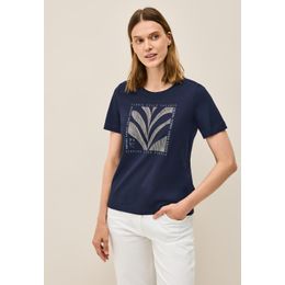 Cecil Damen T-Shirt, blau, Gr. M, bedruckt, Web, 100% Baumwolle, Shirts, aus reiner Baumwolle