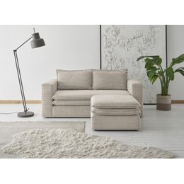Sitzgruppe Home Affaire, B:180cm H:83cm T:161cm, beige, Wohnzimmer, Sitzmöbel-Sets, "PIAGGE", 2-Sitzer-Sofa und Hocker klein im Set