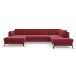 Sit & More Wohnlandschaft SIT & MORE, B:335cm H:88cm T:201cm, rot, 100% Polyester, Sofas, "Olsen U-Form", inklusive Sitztiefenverstellung, wahlweise mit