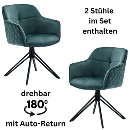 Armlehnstuhl Stolkom, B:59cm H:82cm T:62cm, grün, Polyester, Esszimmer, Stühle, "Emma", 180 grad drehbar mit Auto-Return