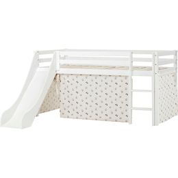 Hochbett Hoppekids, B:101cm H:9cm L:208cm, wei&szlig;, Bett: 100% Massivholz, Nordische Kiefer;Rutsche: MDF;Vorhang: 100% Baumwolle, Jugendzimmer,