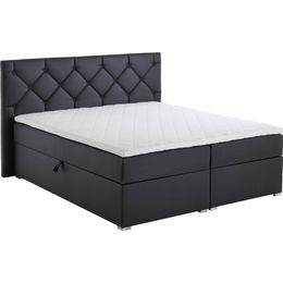 Boxbett, B:160cm L:207cm, schwarz, ATLANTIC HOME COLLECTION, Bezug Bett: Kunstleder;Taschen-Federkernmatratze: Kunstleder; Jersey (100% PES);Topper: