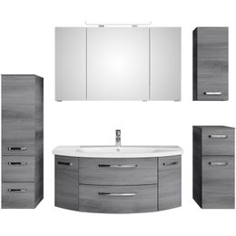 Badmöbel-Set SAPHIR, B:180,5cm H:200cm T:48cm, grau, Spanplatte, Kastenmöbel-Sets, "Serie 4010 5-teilig Keramik-Waschtisch mit LED-Spiegelschrank",